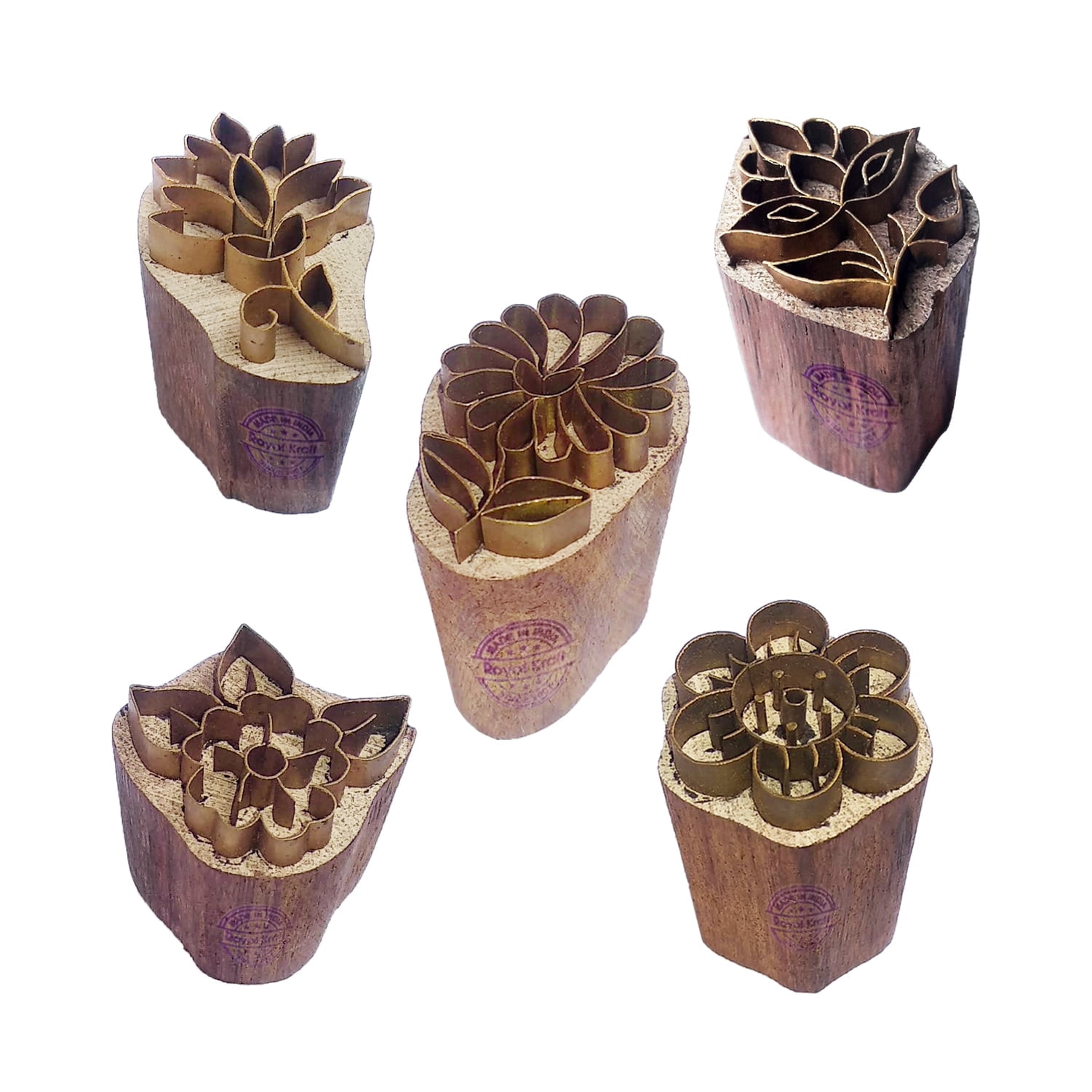 Royal Kraft Floral Brass Wooden Printing Stamps (Set of 5) - DIY Fabric ...