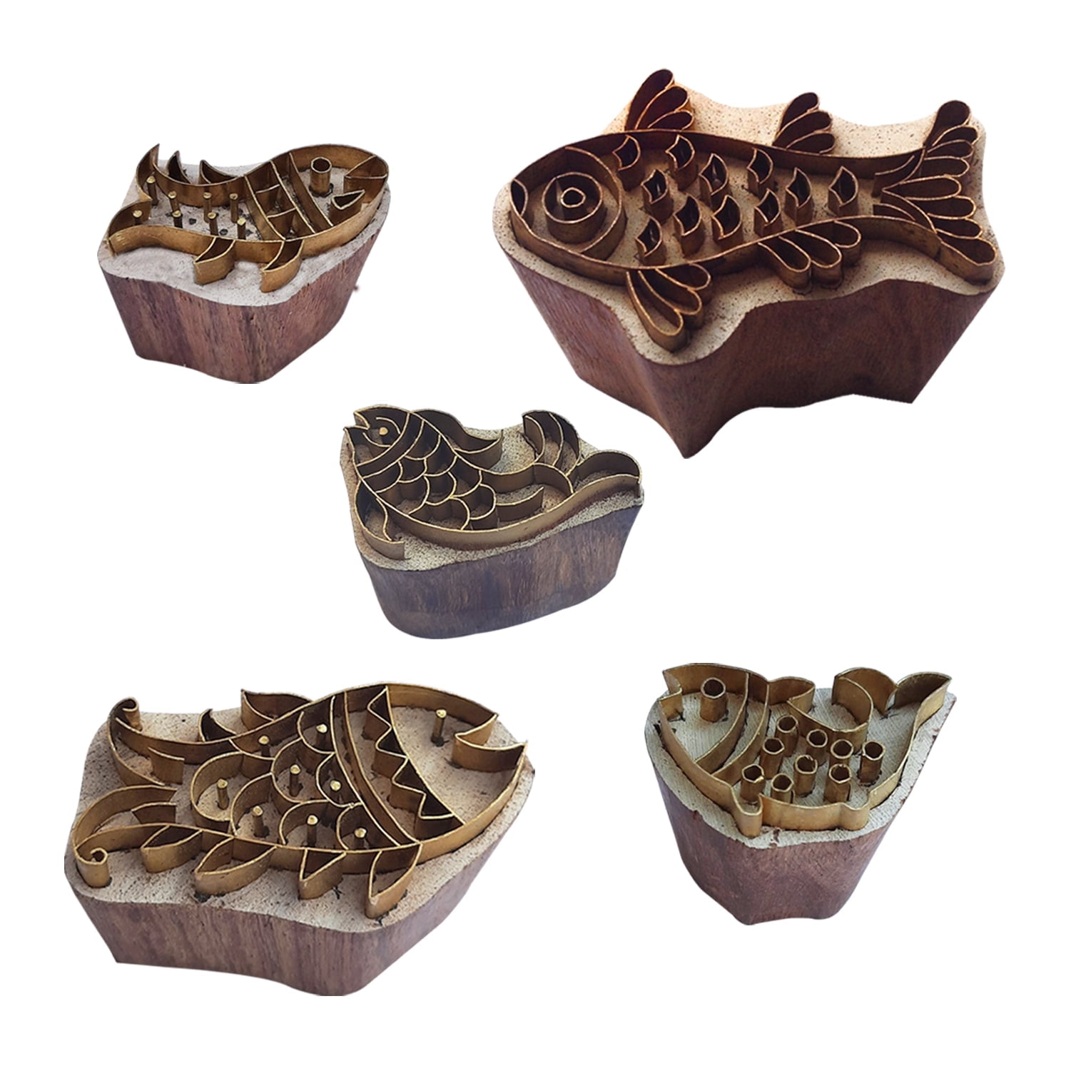 Royal Kraft Floral Brass Wooden Printing Stamps (Set of 5) - DIY Fabric ...