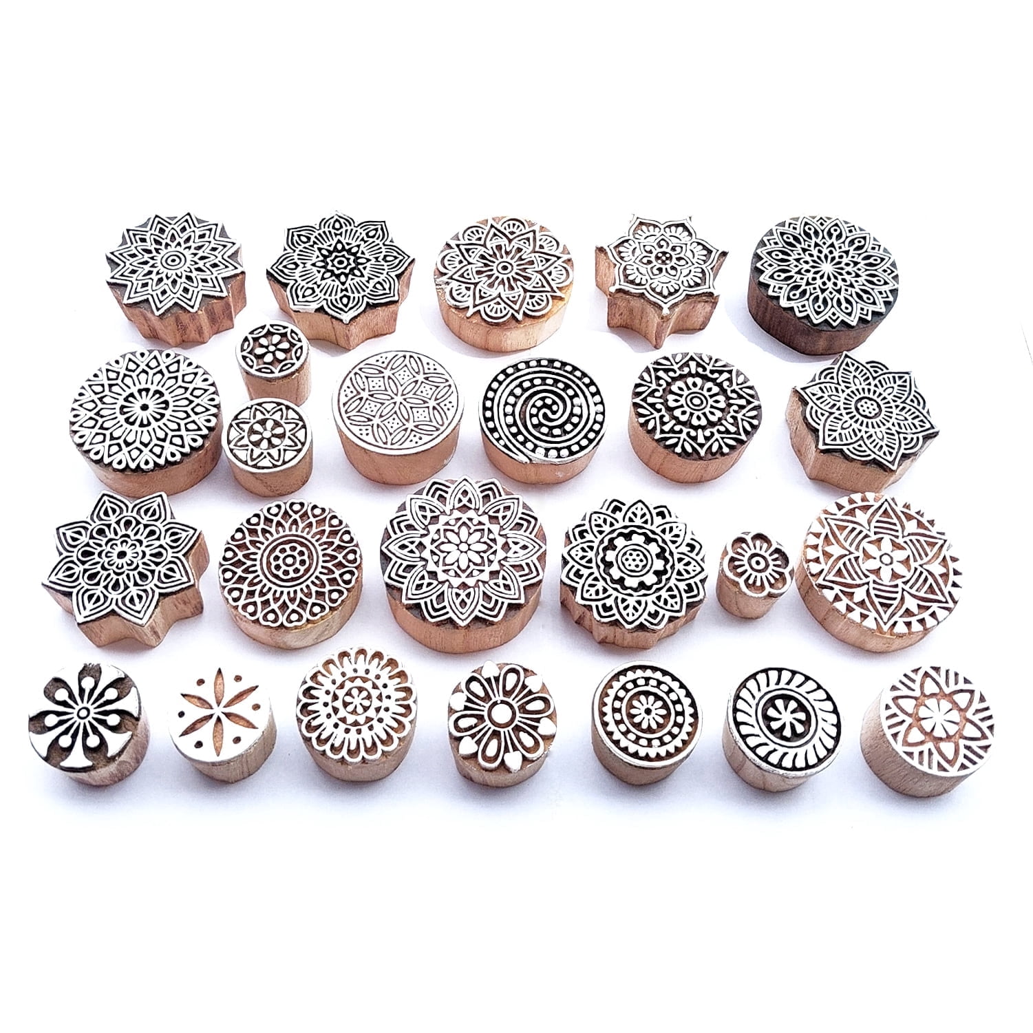 Royal Kraft Round Mandala Wooden Block Printing Stamps (Set of 25 ...