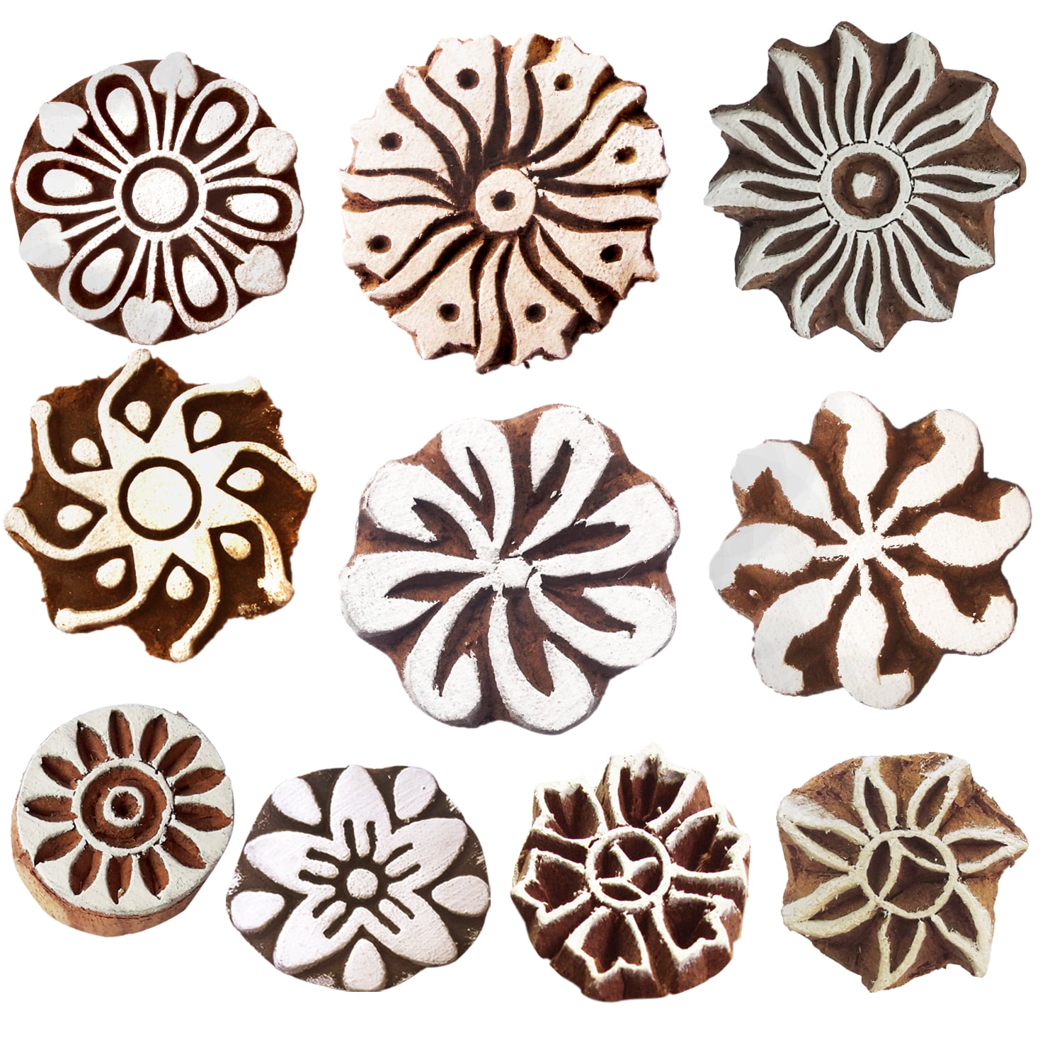 Royal Kraft Round Wooden Printing Stamps (Set of 10) - DIY Henna Fabric ...