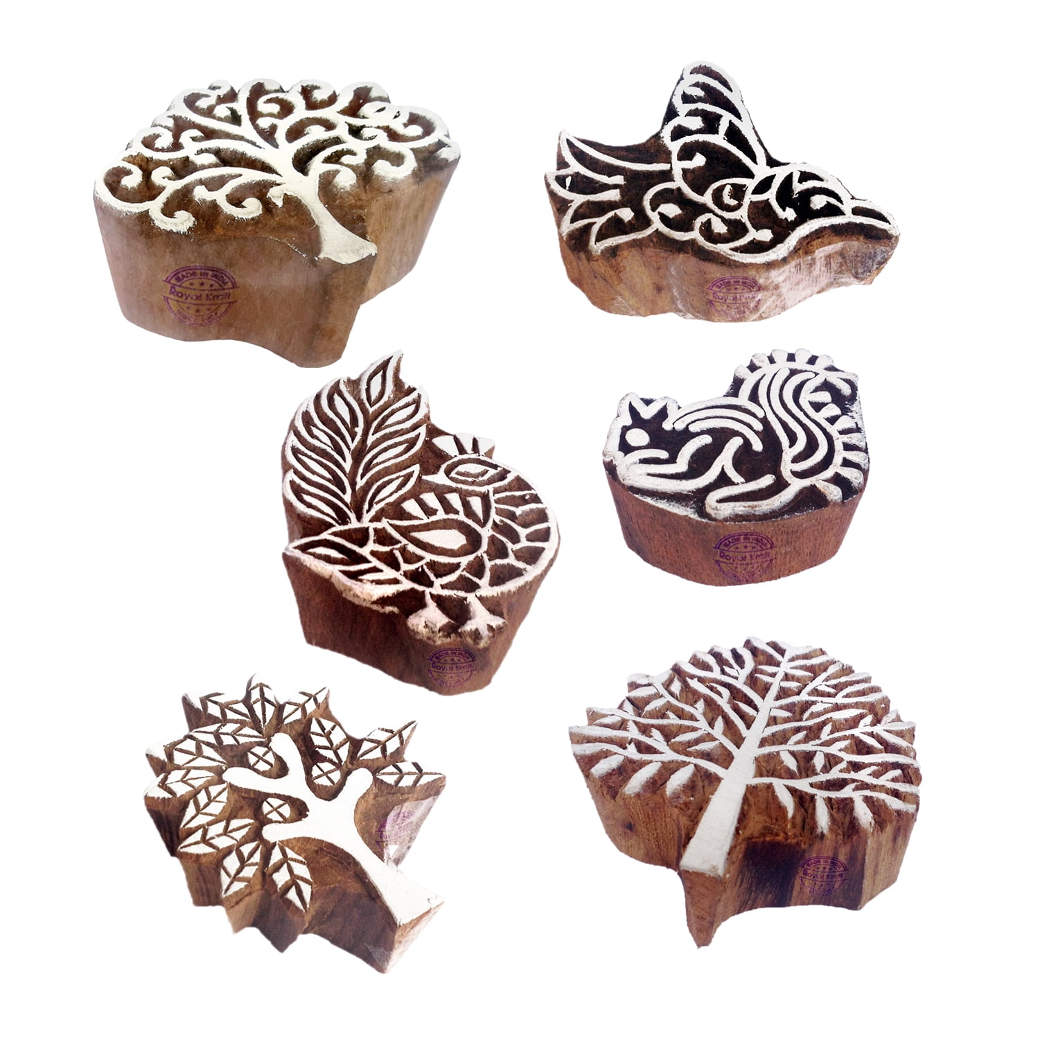 Royal Kraft Tree and Bird Shapes Wooden Stamps for Block Printing (Set ...