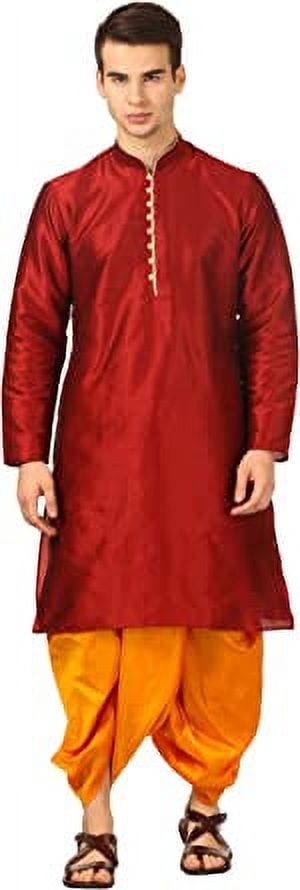 Royal Kurta Men's Art Silk Dhoti Kurta Set (38, Red) - Walmart.com