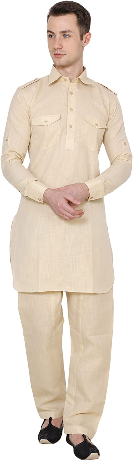 Royal Kurta Men's Cotton Pathani Kurta Pyjama Beige - Walmart.com