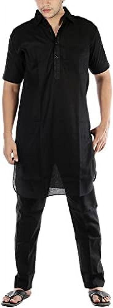 Royal Kurta Men's Cotton Pathani Suit_Half Sleeves Black - Walmart.com