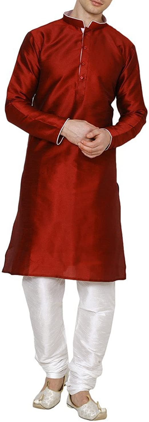 Royal Kurta Mens Kurta Pyjama Set Red - Walmart.com