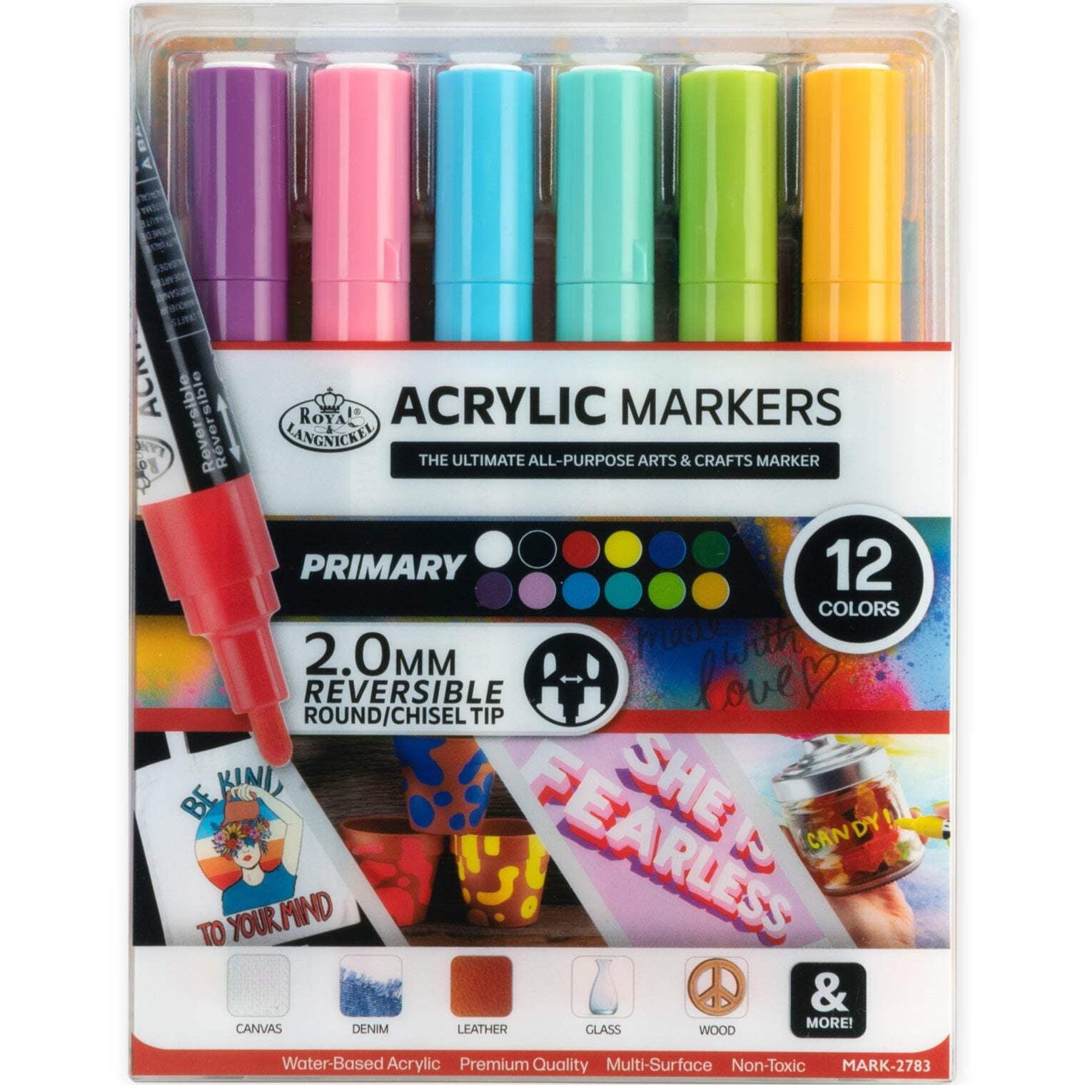 Royal & Langnickel 12PC Acrylic 2.0 mm Reversible Tip Primary Markers ...