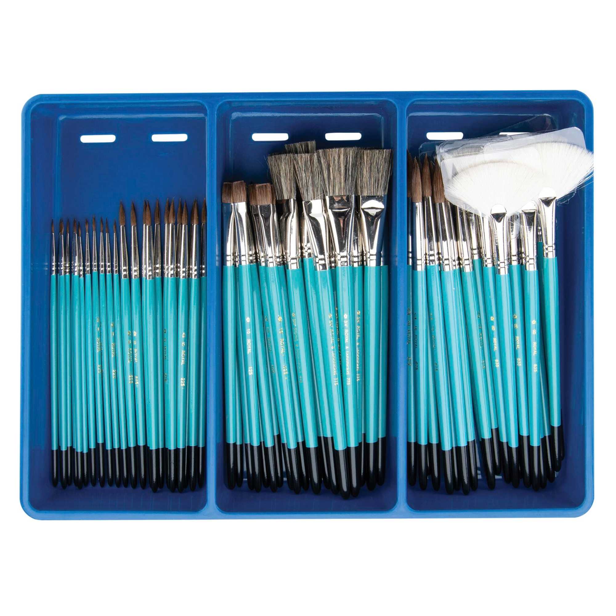 Royal & Langnickel Economy Sable Ceramic Handle Paint Brush Classroom Pack, Assorted Size, Blue ...