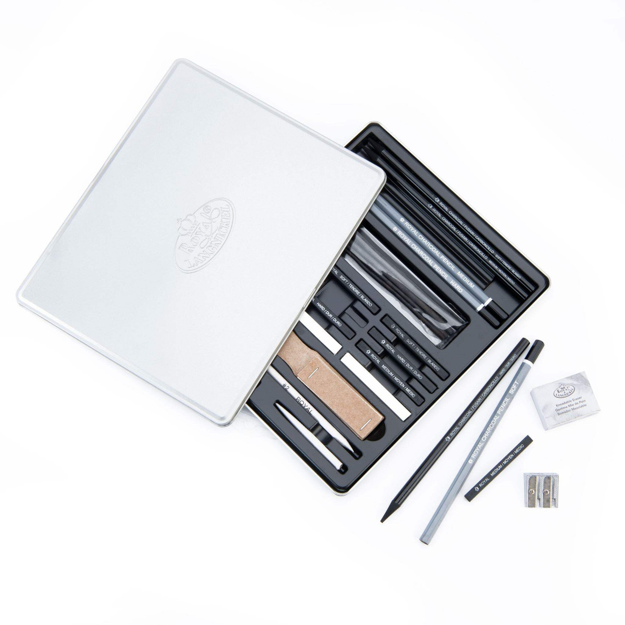 Royal & Langnickel Artist Drawing Set, Charcoal Sketching Tin, Art ...