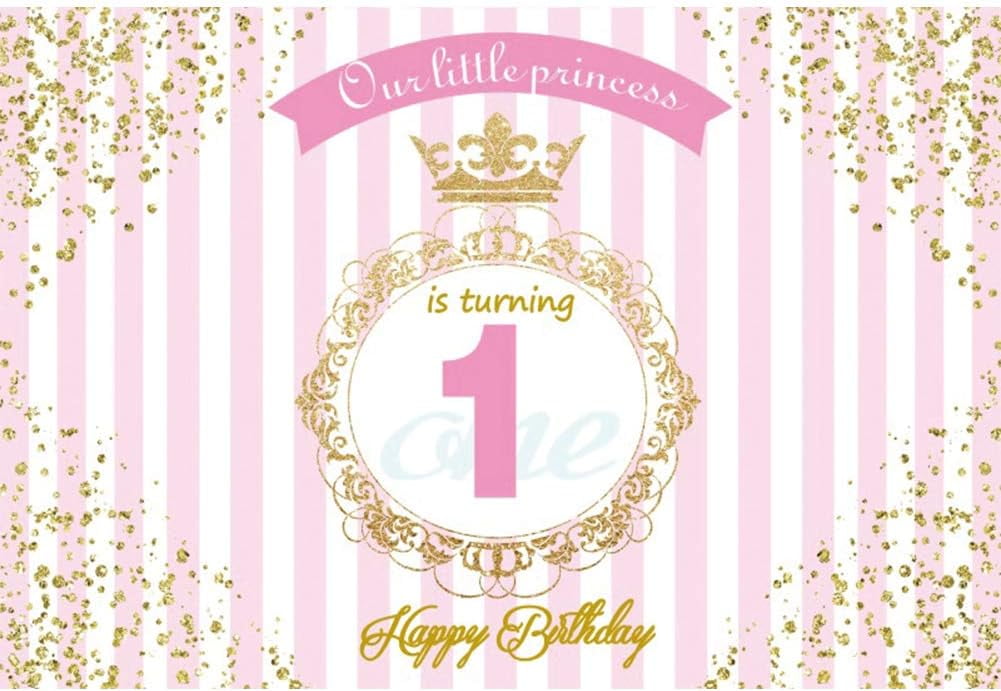 Royal Little Princess 1st Birthday Backdrop Pink White Striped Banner ...