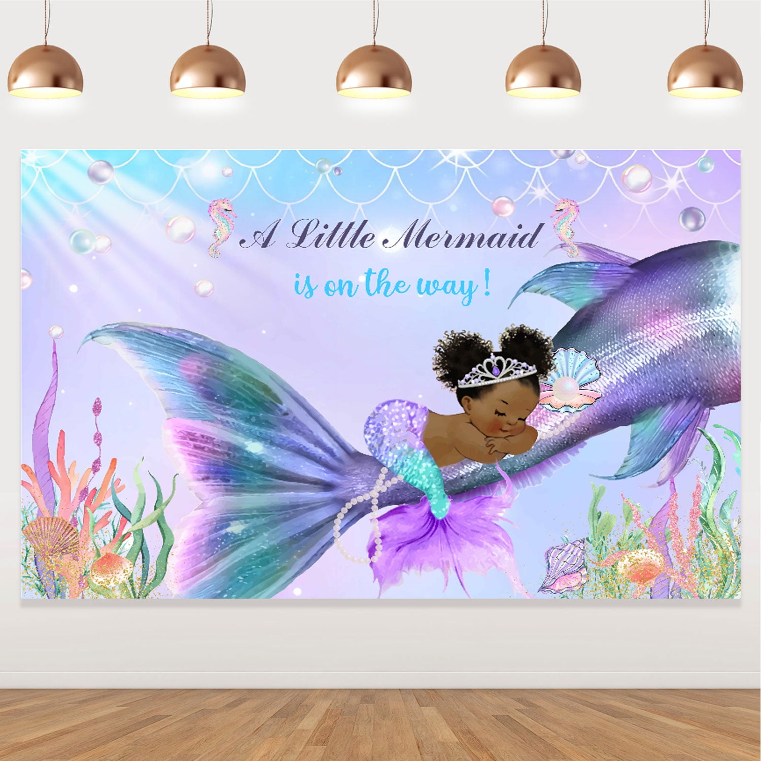 Royal Little Princess Baby Shower Backdrop, Purple Mermaid Theme Baby ...