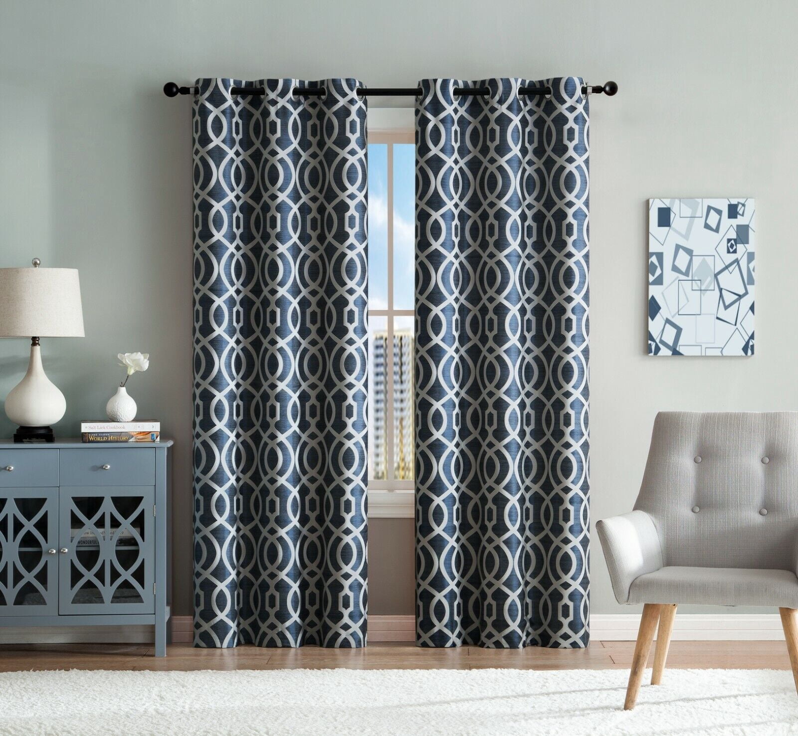 Royal Living 2 Pack Venetian Semi Sheer Lattice Grommet Curtains, Cozy ...