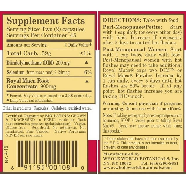 Royal Maca® Plus with DIM, Organic Peruvian Maca Root, Vegan, Non-GMO ...