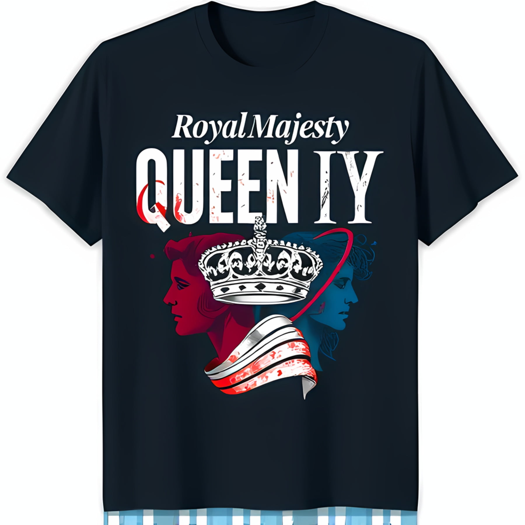 Royal Majesty QUEEN IY Gothic Font T-Shirt with Crown & Portraits Deep ...