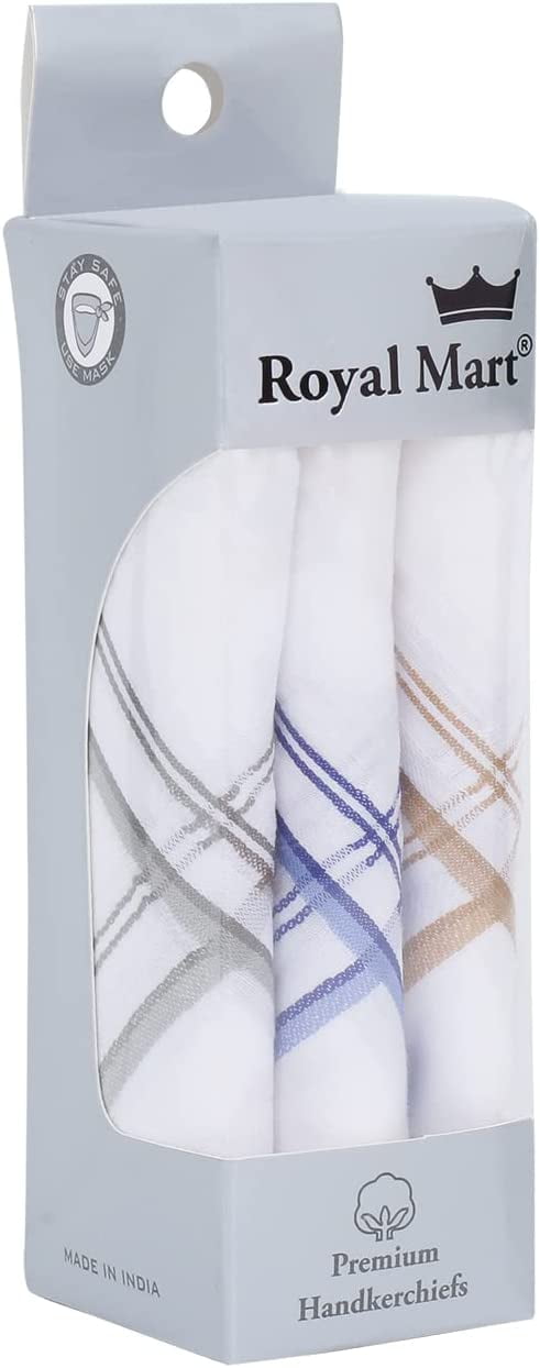 Royal Mart Extra Large Men's Cotton Handkerchief Set - White Striped, Multi-Color - Walmart.com