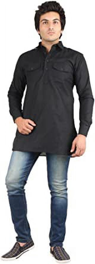 Royal Men's Black Fine Cotton Short Pathani Kurta for Denim's - Walmart.com