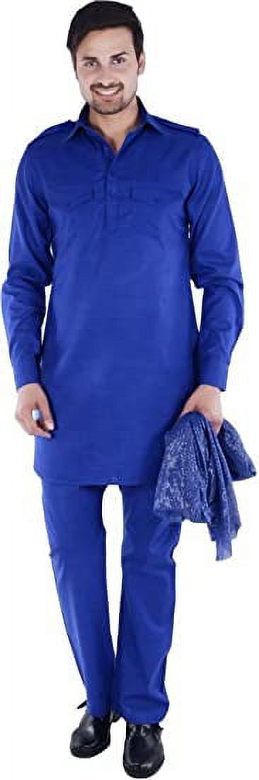 Royal Men's Blue Linen Pathani Set - Walmart.com