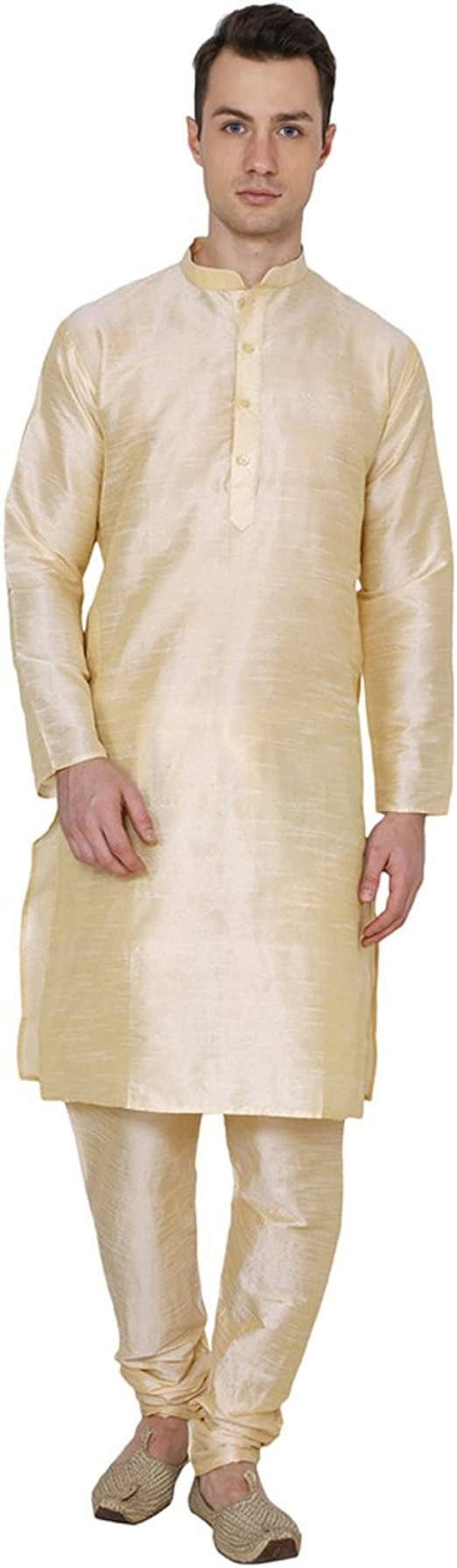 Royal Mens Gold Silk Blend Festive Kurta Churidar Set - Walmart.com