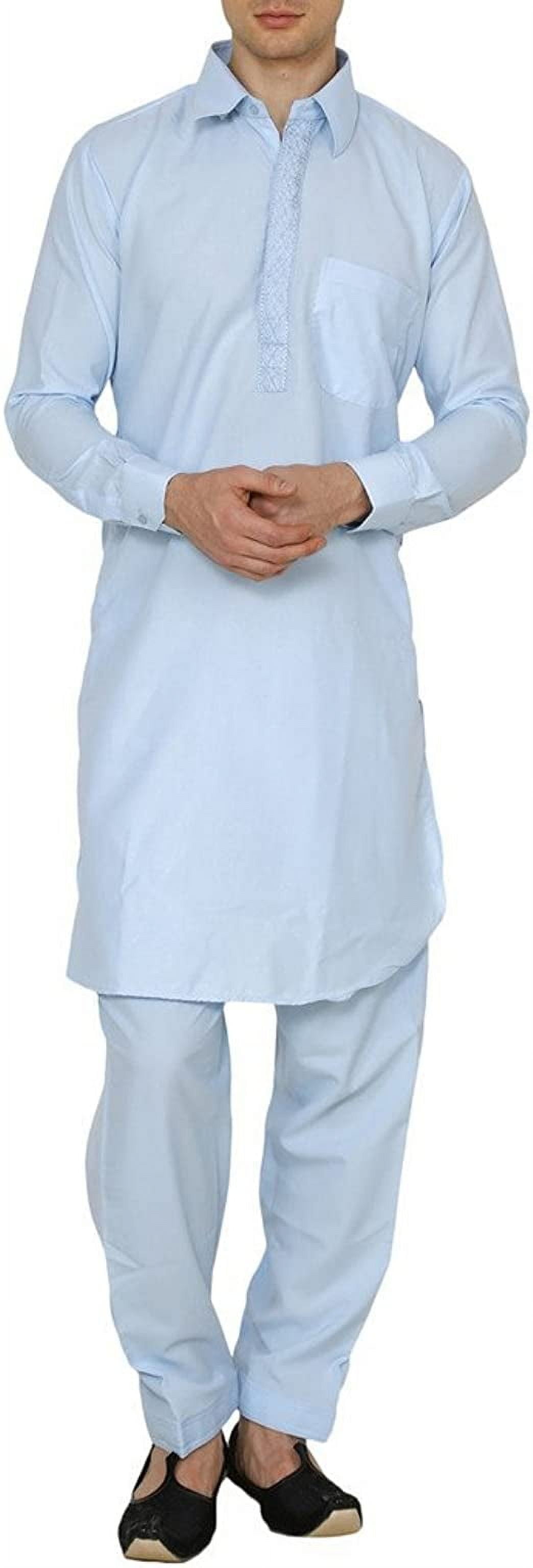 Royal Mens Neck thread Embroidered Classic Collar Alaska Blue Pathani ...