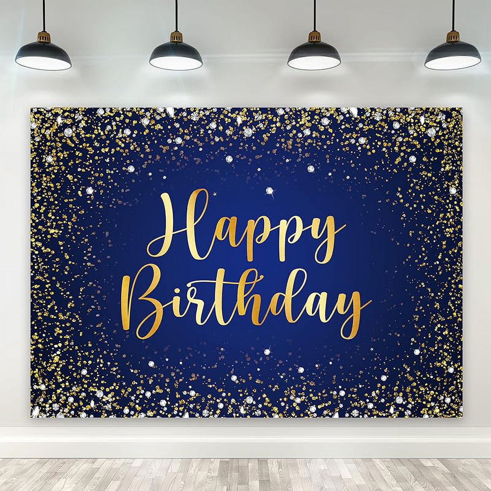 Royal Navy Blue Glitter Happy Birthday Backdrop Golden Dots Gold Spots ...