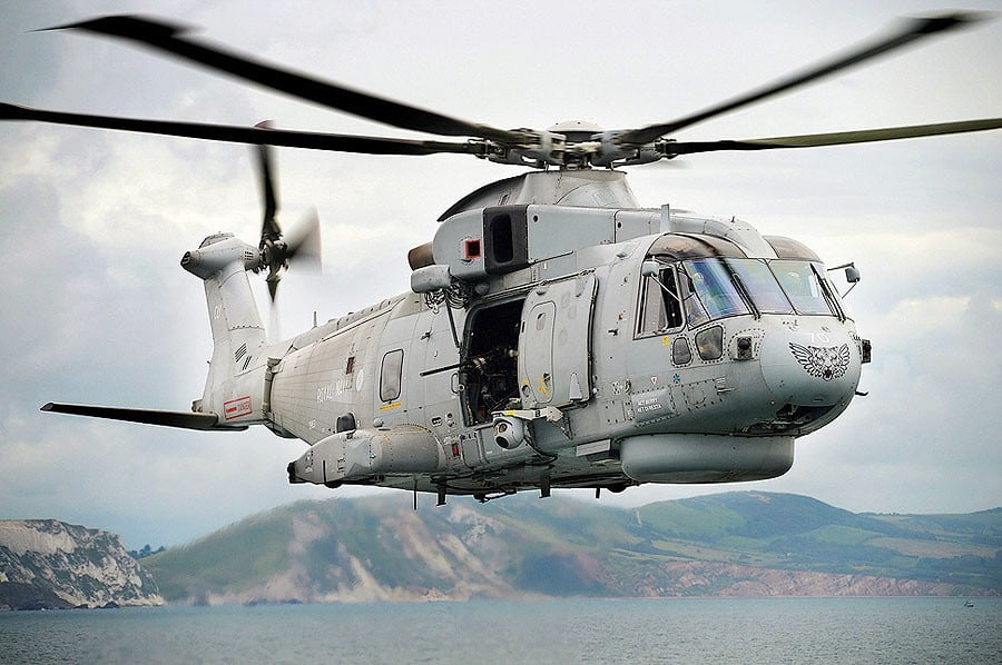 Royal Navy Merlin Helicopter Over South England - 12x18 Inch Laminated ...
