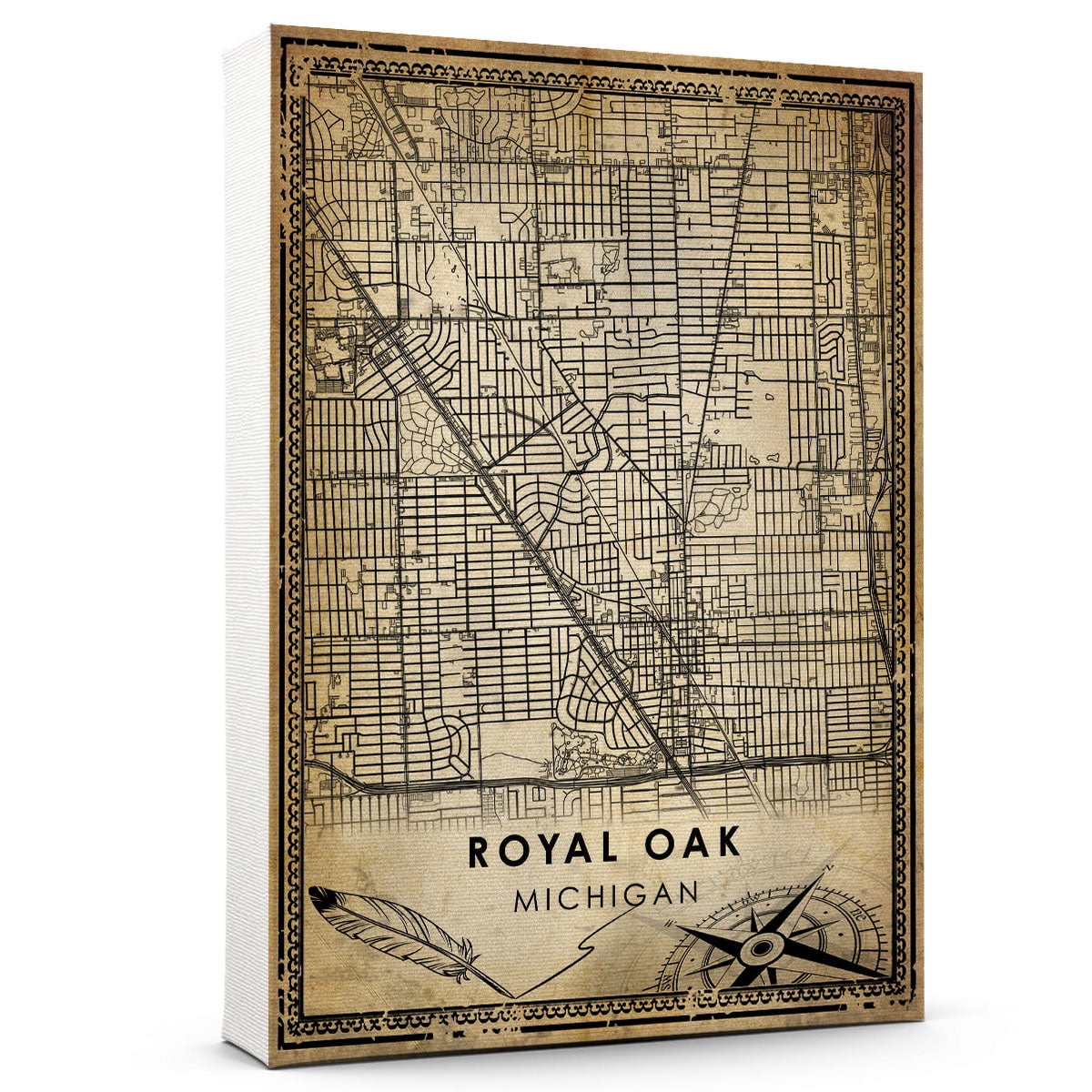 Royal Oak Vintage Map Prints Canvas, Michigan Map Art Canvas, Canvas ...