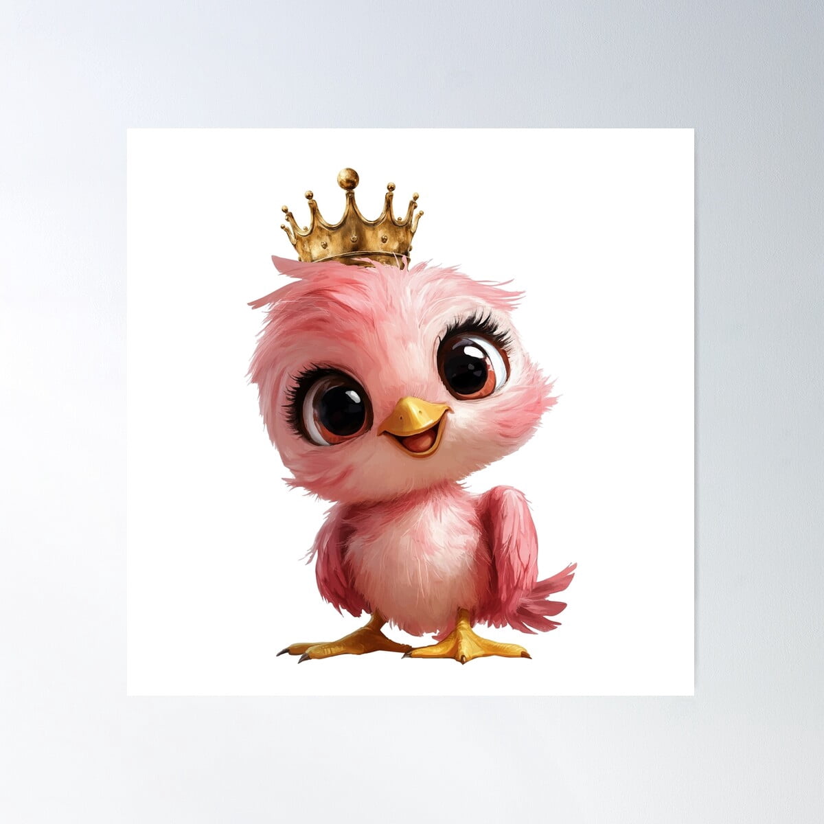 Royal Pink Bird – Cute Cartoon Baby Bird With Gold Crown Poster Wall ...