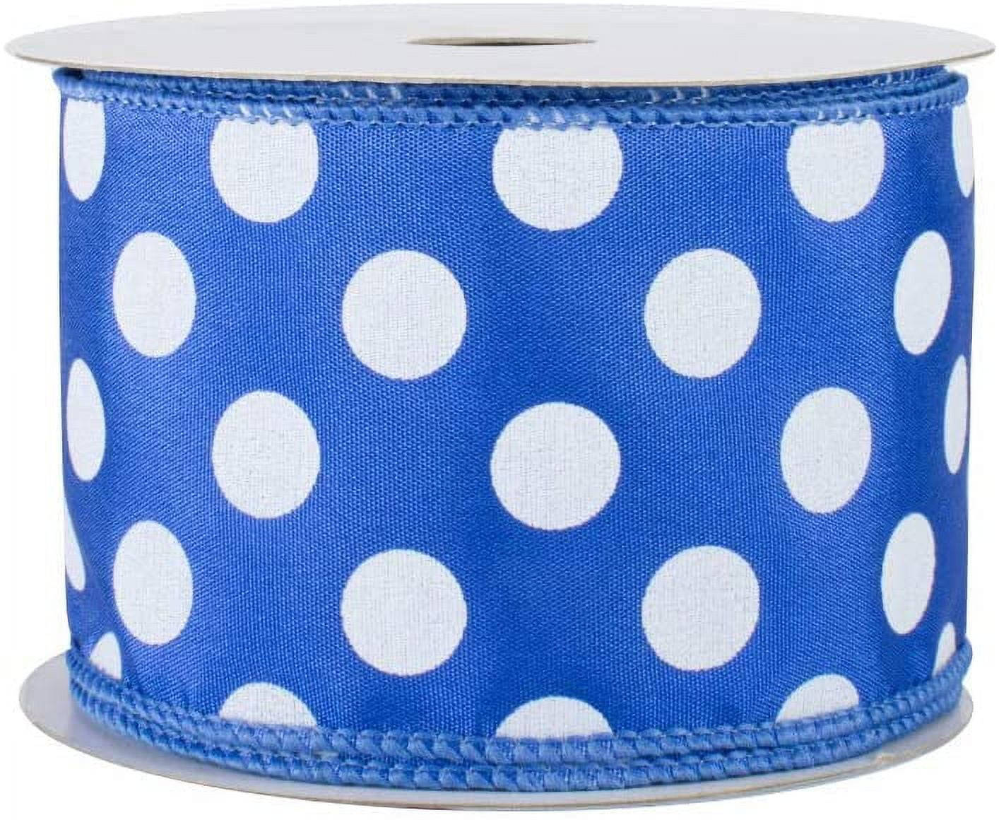 Royal Polka Dots Wired Ribbon - 2 1/2" x 10 Yards, White Dots on Royal ...