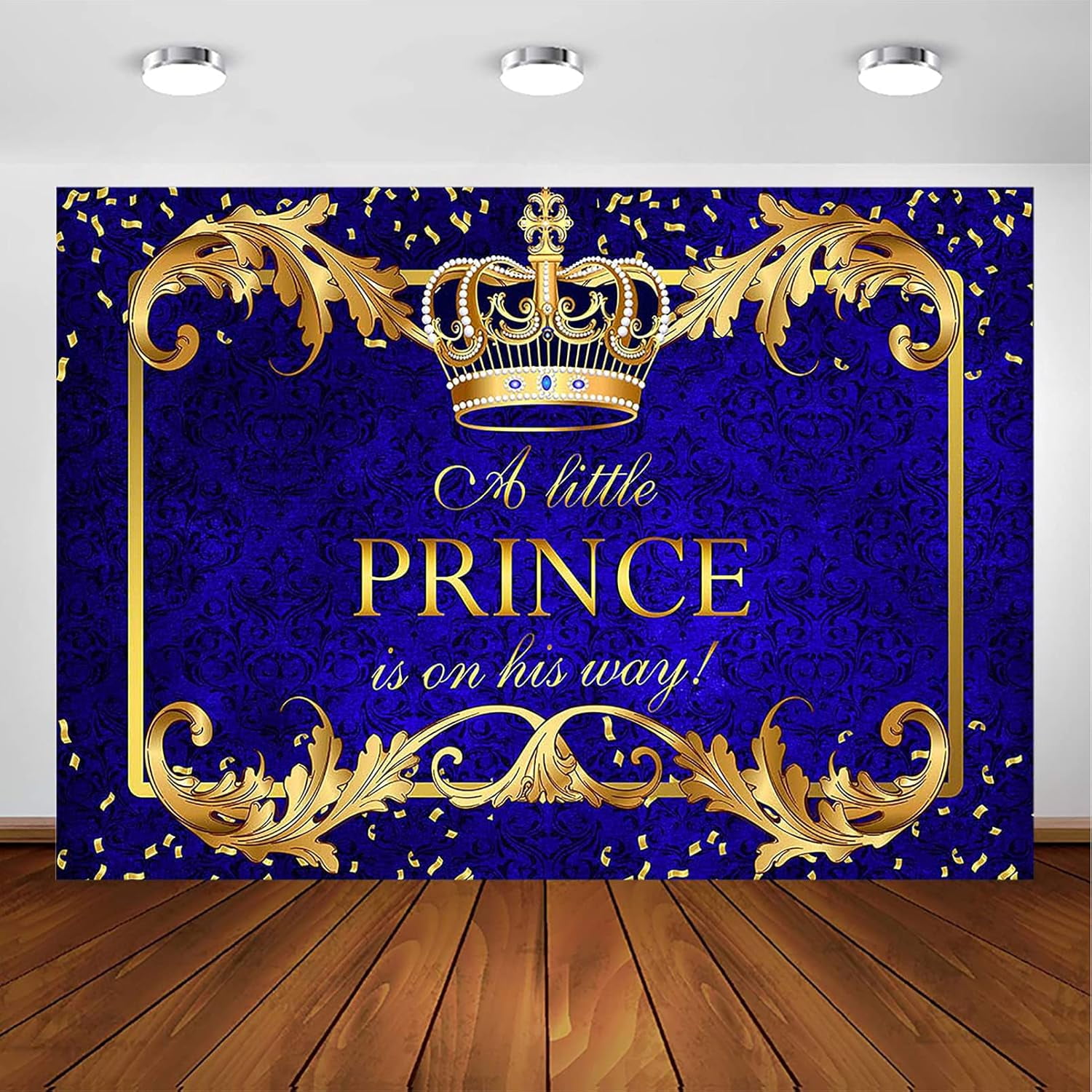 Royal Prince Baby Shower Backdrop Royal Blue and Gold King Crown Little ...