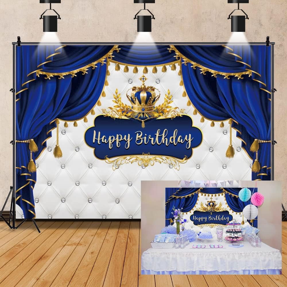 Royal Prince Birthday Backdrop Royal Blue and Gold Little Prince Crown ...