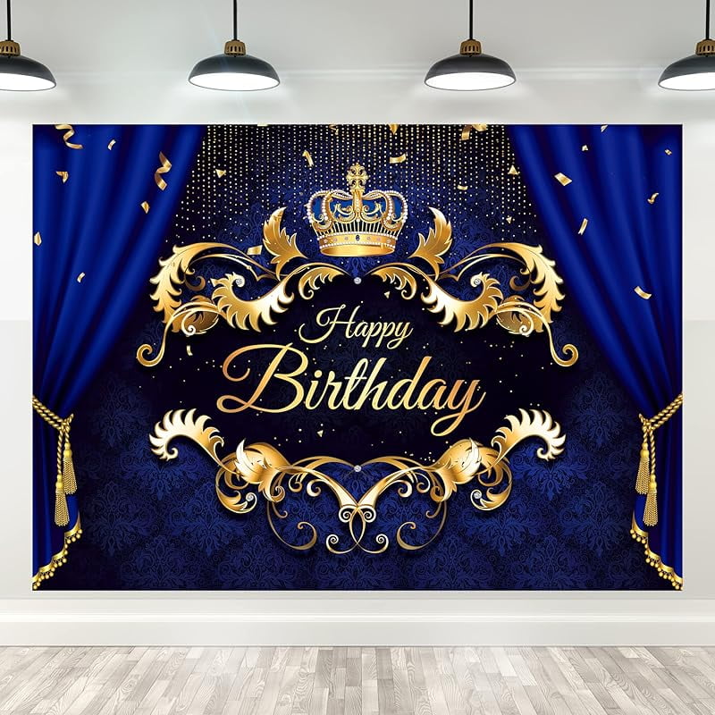 Royal Prince Birthday Backdrop Navy Blue Gold Little Prince King Crown ...