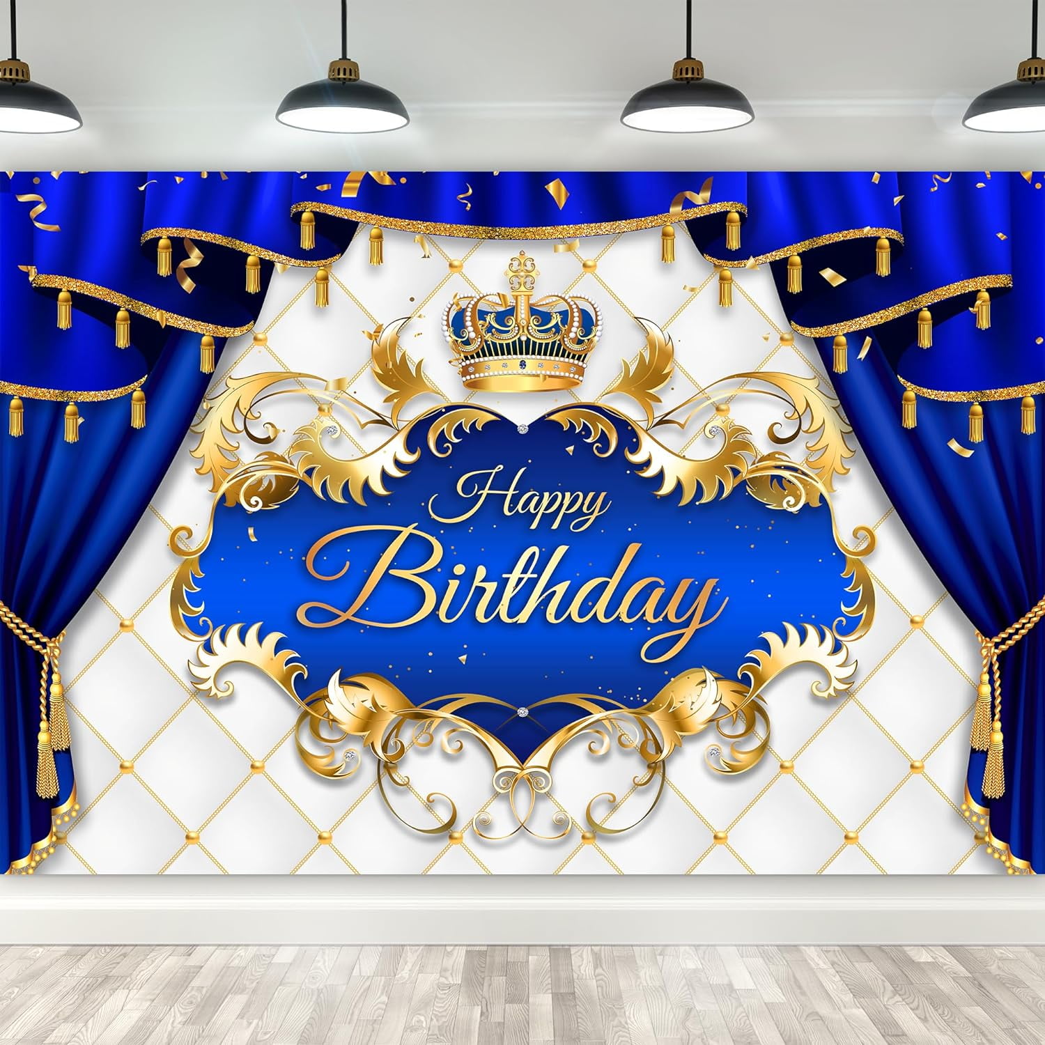 Royal Prince Birthday Backdrop Navy Blue Gold Little Prince King Crown ...