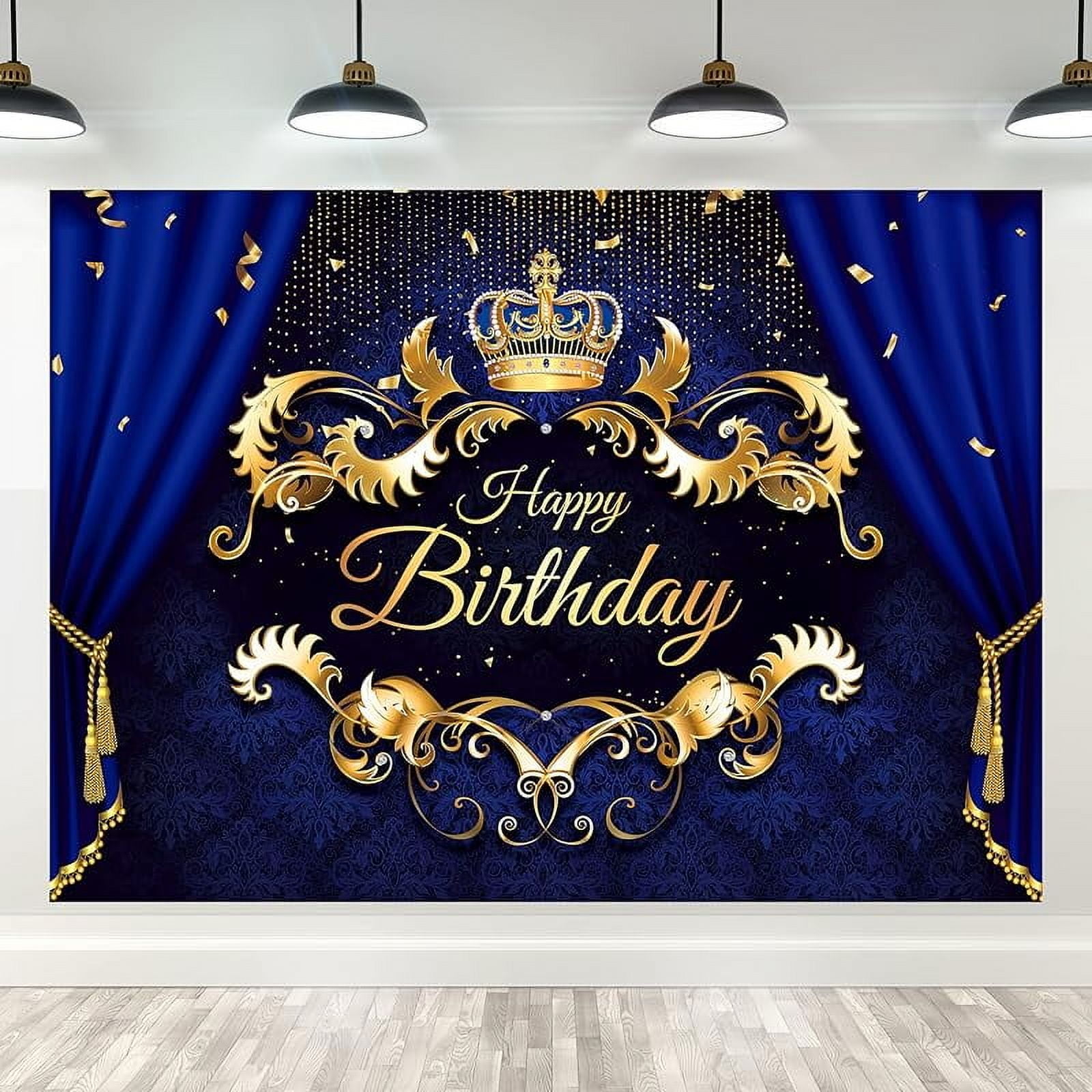 Royal Prince Birthday Party Backdrop Blue Gold Little Prince King Crown ...