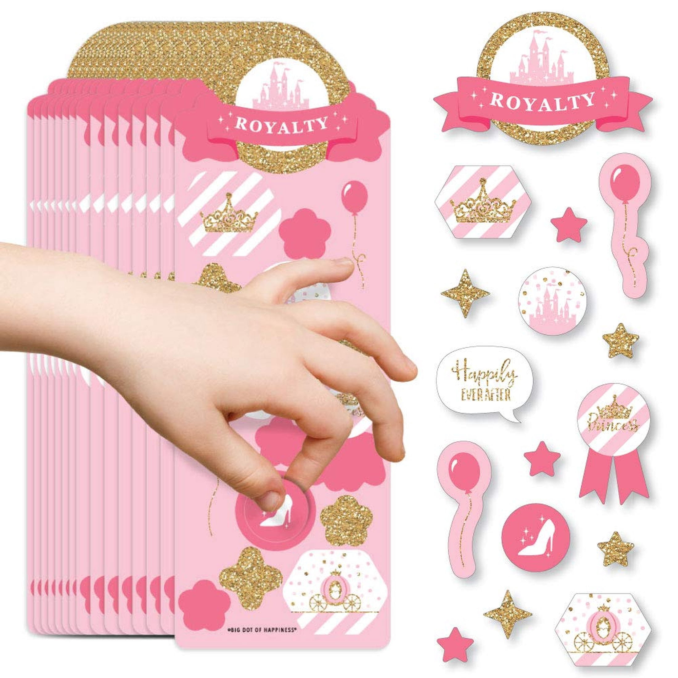 Royal Princess Sparkle Sticker Set - 256 Pink & Gold Crown Party Favor ...