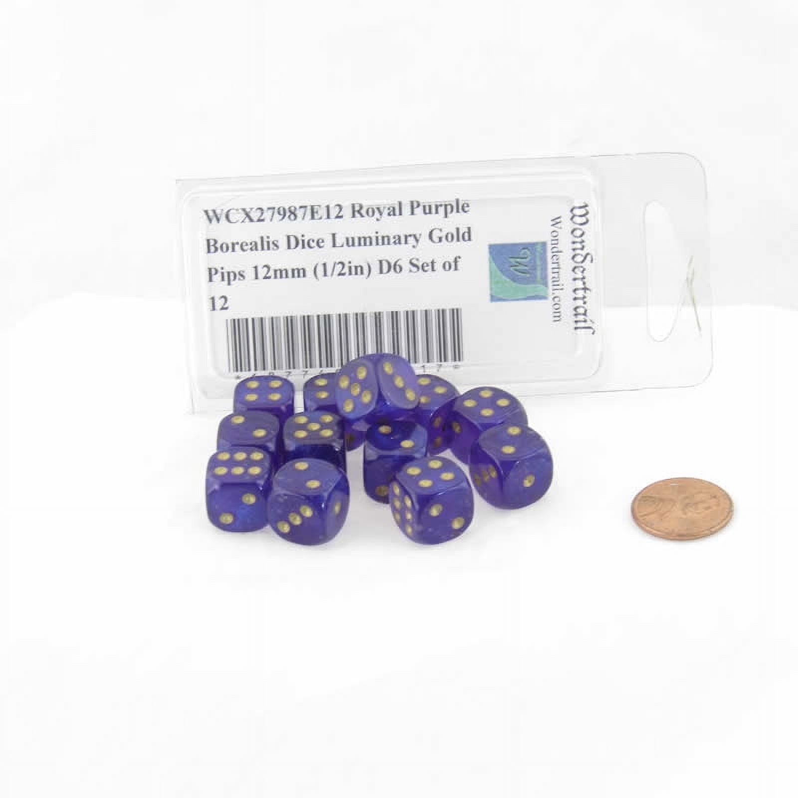 Royal Purple Borealis Dice Luminary with Gold Pips 12mm (1/2in) D6 Set ...