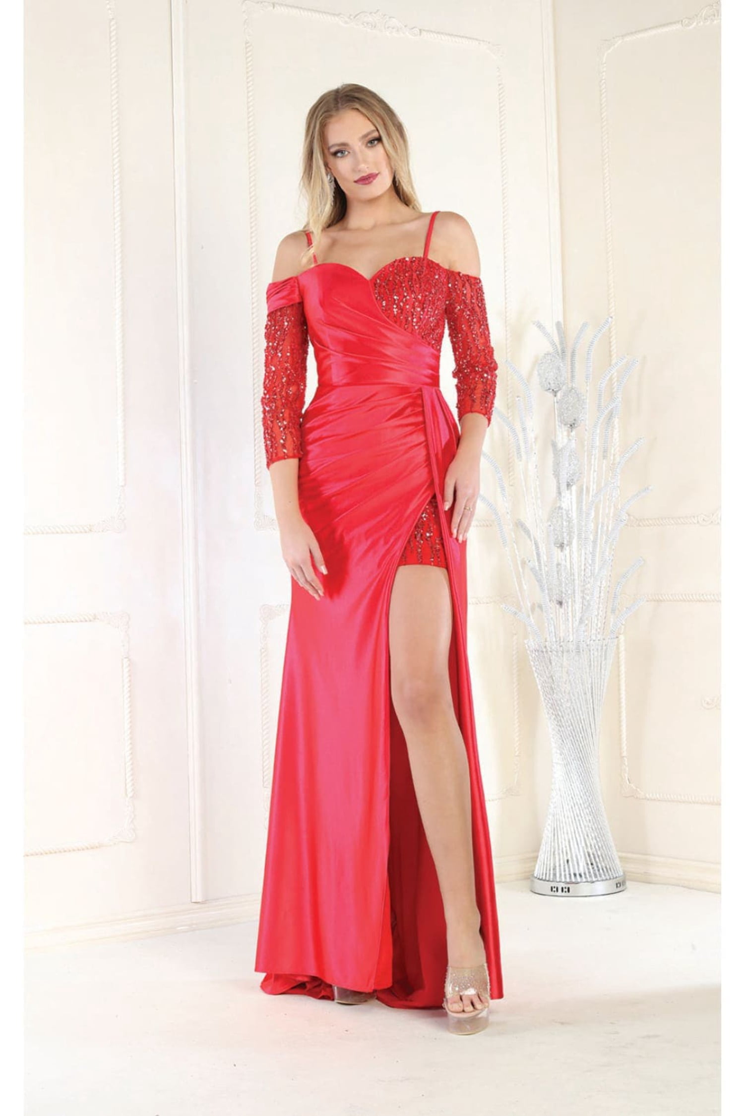 Royal Queen RQ8016 Juniors Womens Embellished Cold Shoulder Formal ...