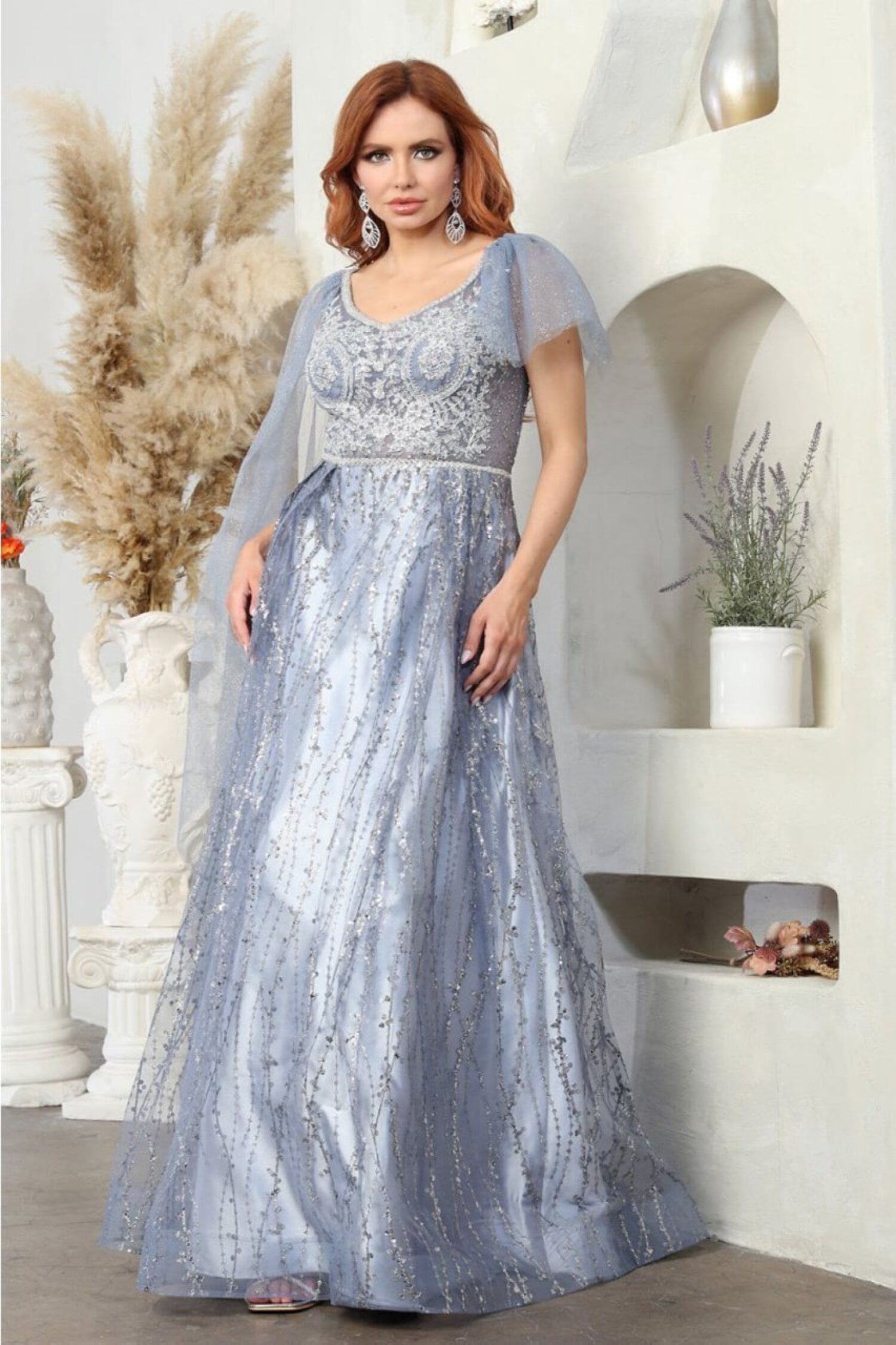 Royal Queen RQ8071 Juniors Womens Dusty Blue Lace Applique Formal MOB ...