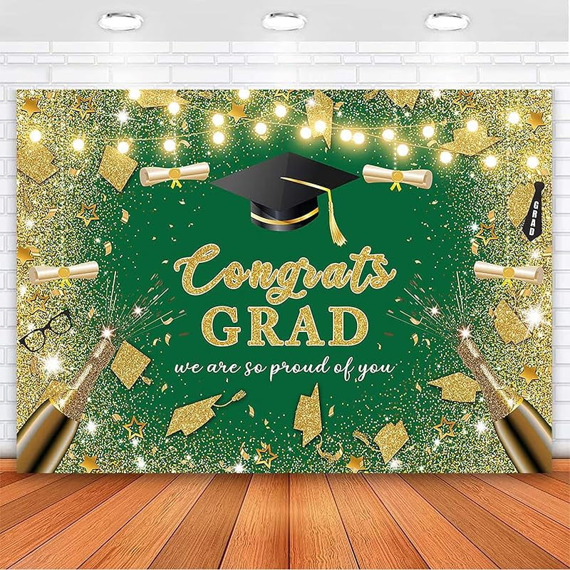 Royal Red Green Blue and Gold Congrats Grad Backdrop Glitter Dots ...