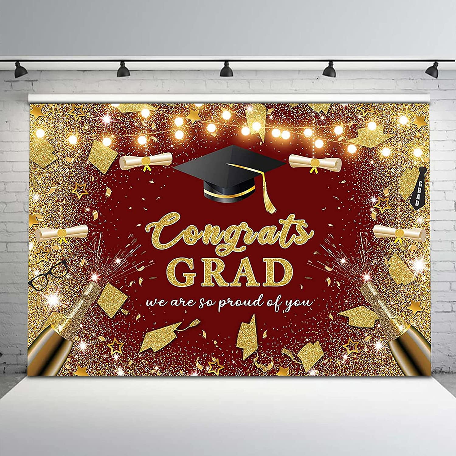 Royal Red Green Blue and Gold Congrats Grad Backdrop Glitter Dots ...