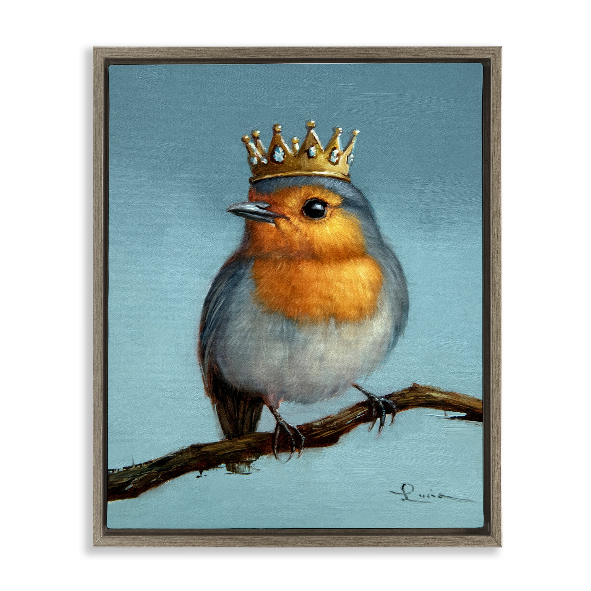 Royal Robin Perched Brown Framed Floater Canvas Wall Art, design by ...