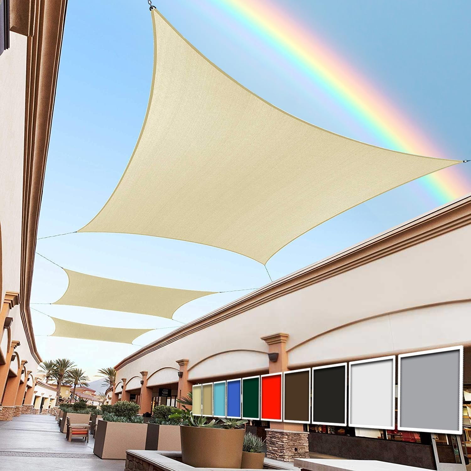 Royal Shade 14' x 18' Beige Rectangle Sun Shade Sail, UPF50+ 95% UV ...
