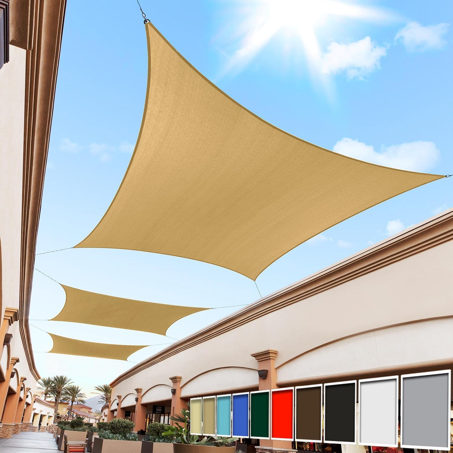 Royal Shade Custom Size 10' x 19' Sand Rectangle Sun Shade Sail, UPF50 ...