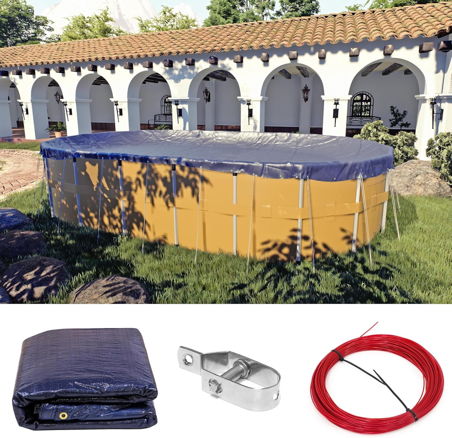 Royal Shade Custom Size 8' x 43' Oval Blue Winter Swimming Pool Cover ...
