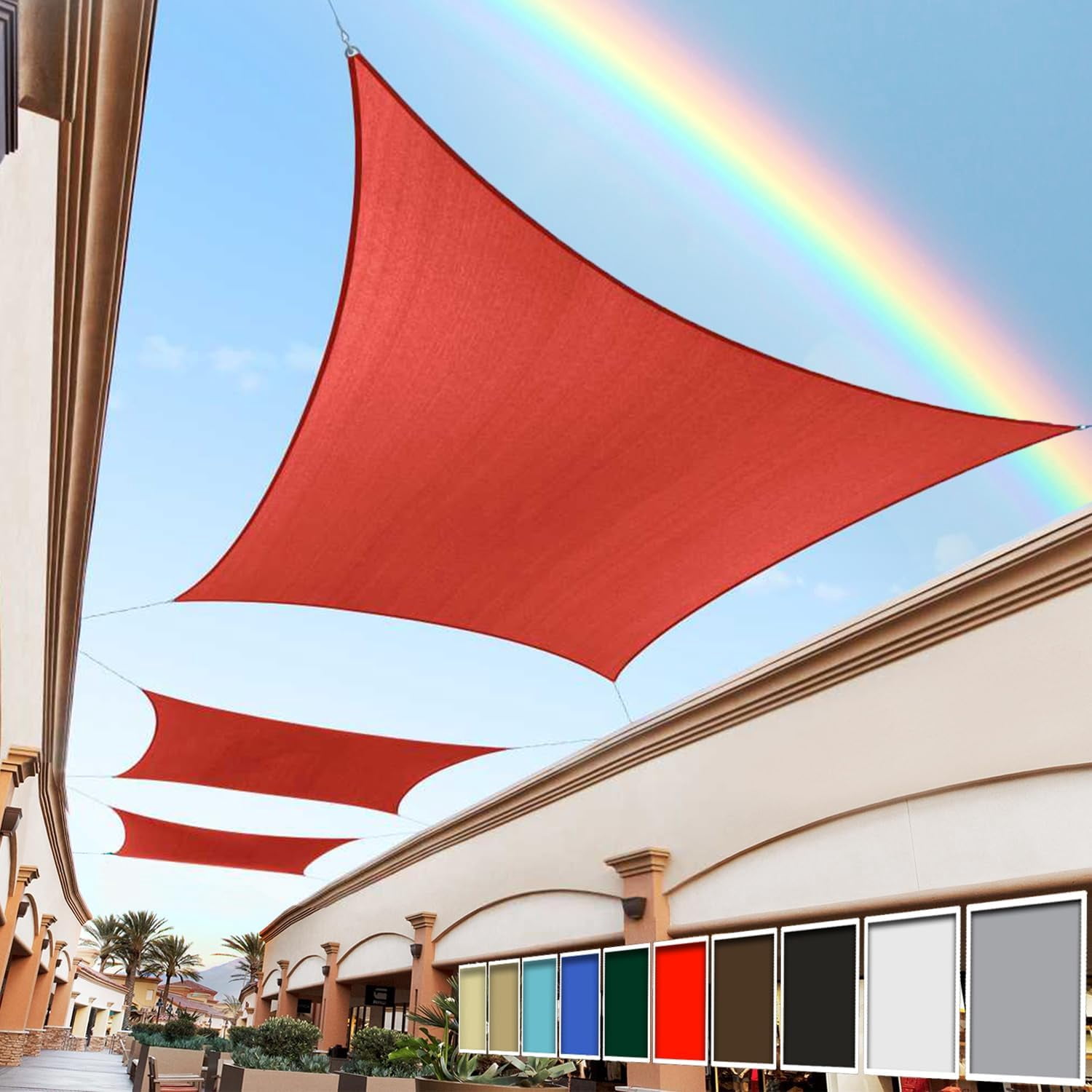Royal Shade Custom Size 9' x 19' Red Rectangle Sun Shade Sail, UPF50 ...