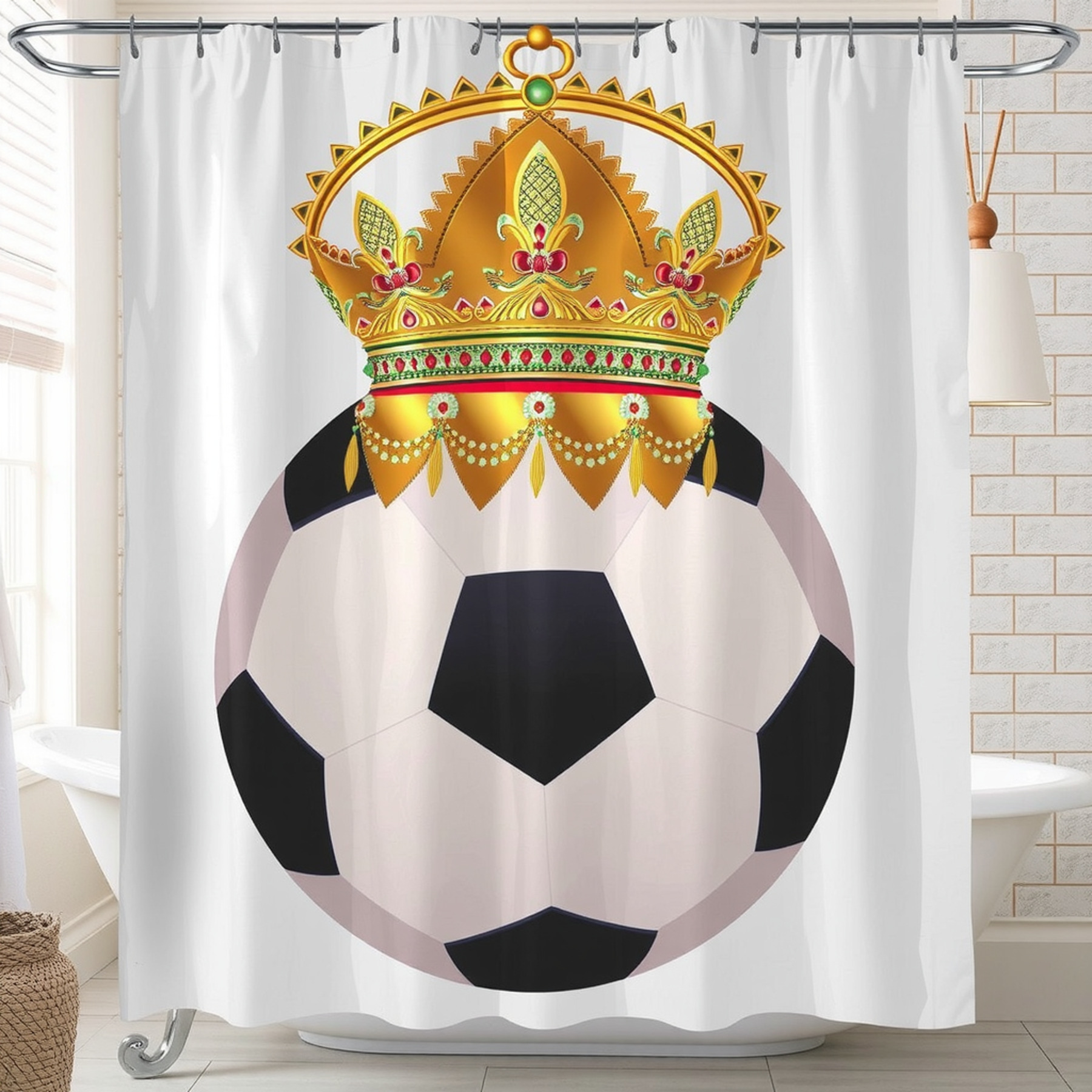 Royal Soccer Ball Shower Curtain - Elegant Design with Crown & Black ...