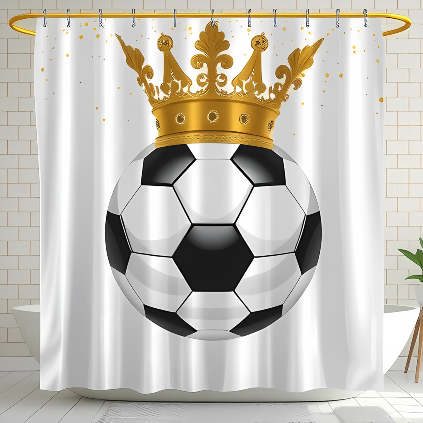 Royal Soccer Ball Shower Curtain - Unique Design with Golden Crown ...