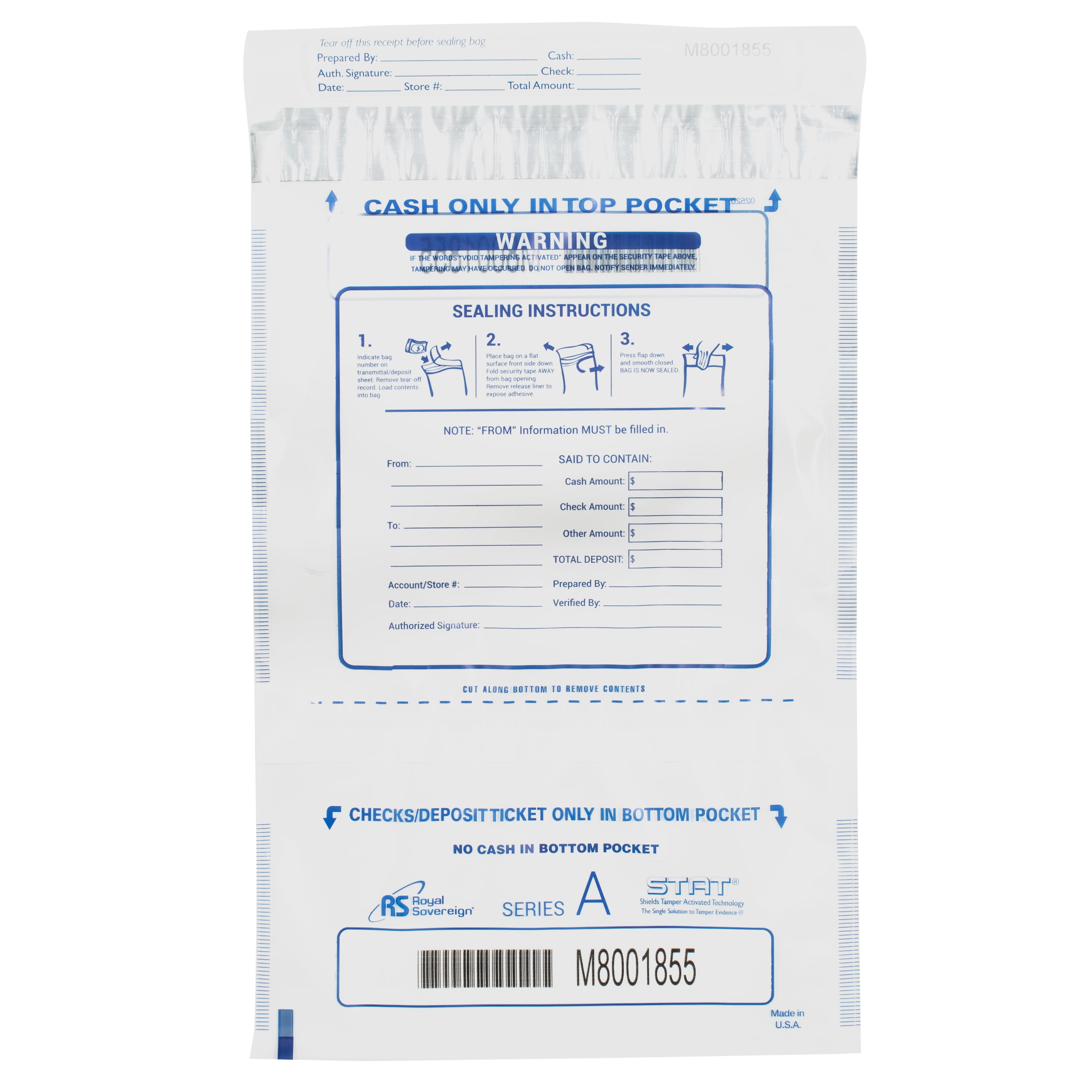 Royal Sovereign 10 x 15 Clear Dual-Pocket Deposit Bags 100 Pack (RMTE ...
