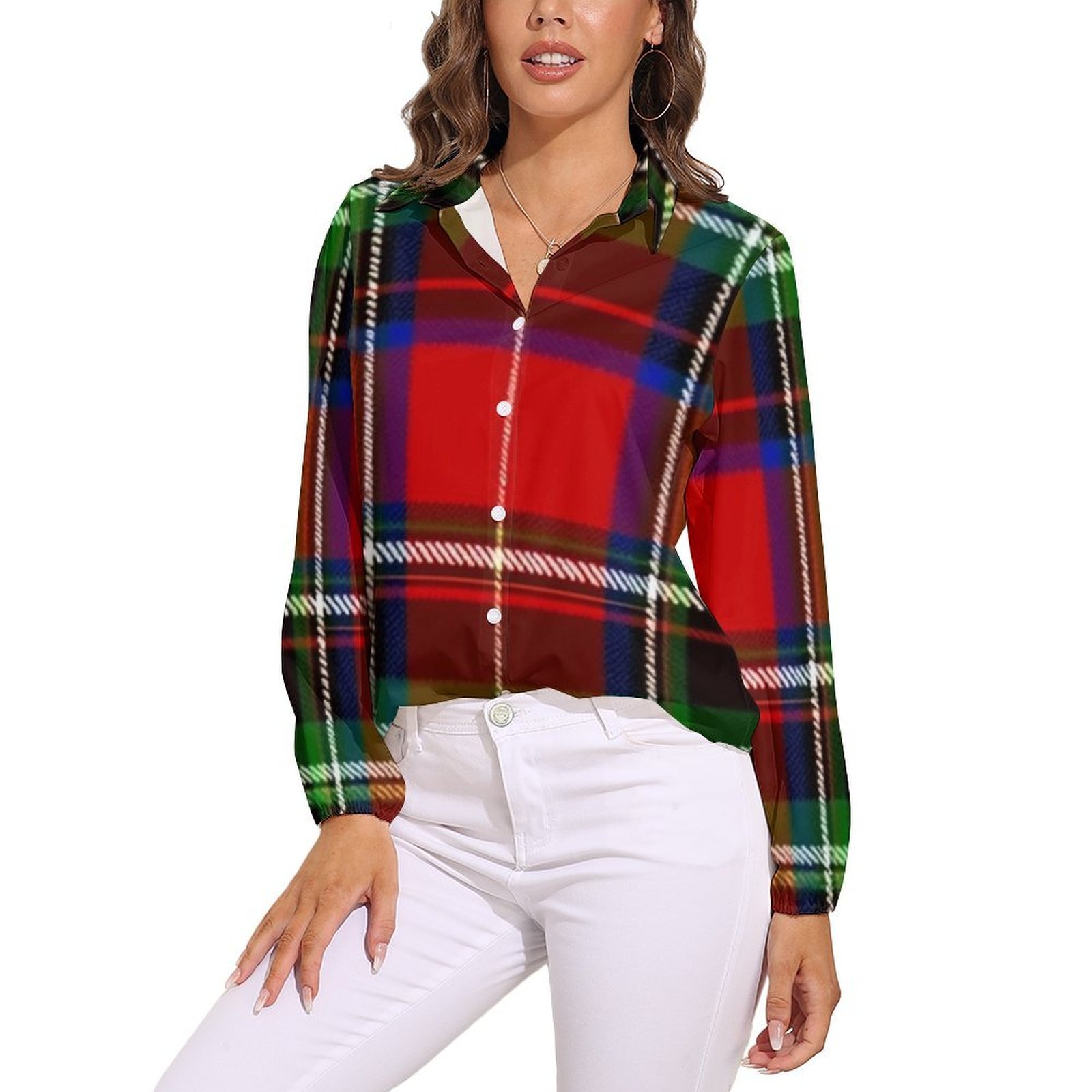 Royal Stewart Tartan Clan-2 Vntage Casual Long Sleeve Shirt Blouse ...
