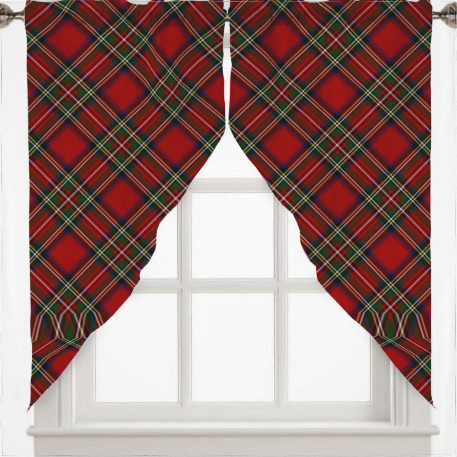 Royal Stewart Tartan Cross Plaid Swag Valances For Windows 2 Pack For ...