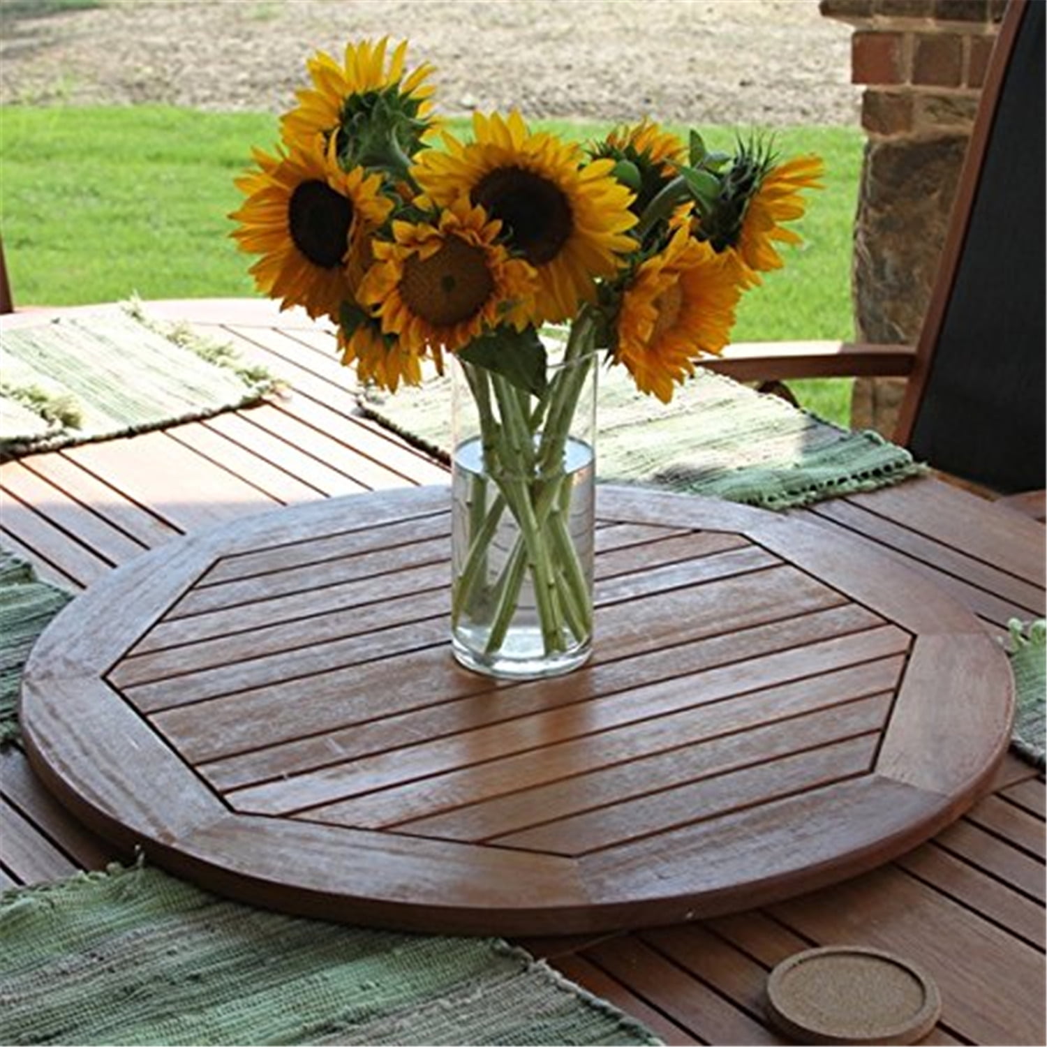 Royal Tahiti 28 in. Outdoor Revolving Patio Tray - Wooden Swivel Server ...