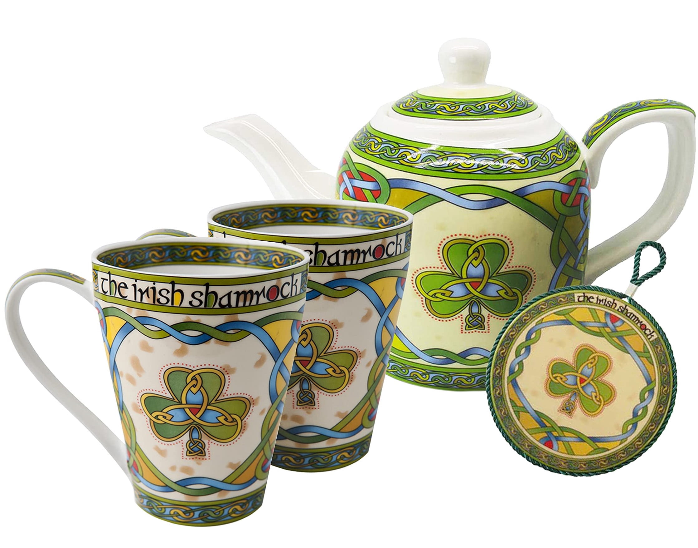 Royal Tara Irish Gift Set of 2 Shamrock Mugs/Cups 1 Shamrock Teapot and ...